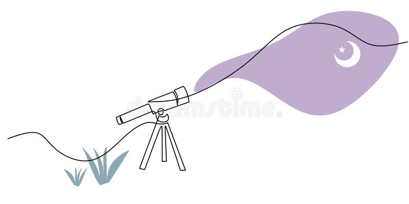 Continuous One Line Drawing of Telescope. Exploration Tool from the ...