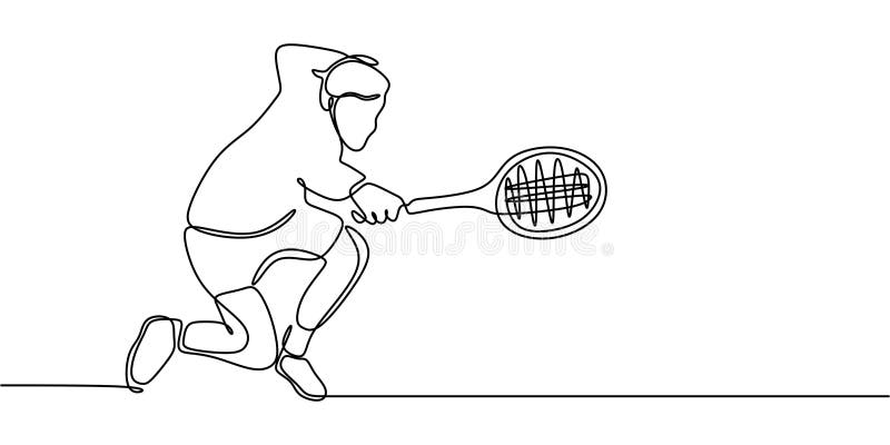 Continuous One Line Drawing of a Tennis Player Hitting the Ball ...