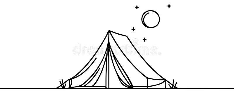 Continuous One Line Drawing of Tent Camping in Outdoor. Canvas Tent ...