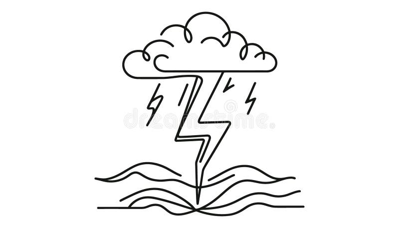 Continuous One Line Drawing of Thundercloud and Lightning Symbol ...