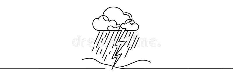Continuous One Line Drawing of Thundercloud and Lightning Symbol ...