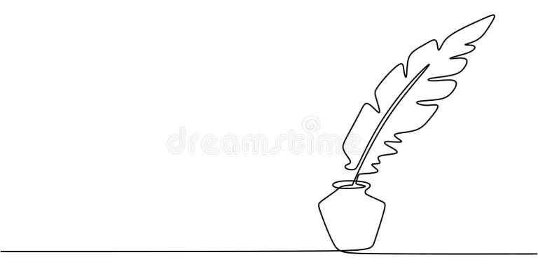 Continuous One Line Drawing of Traditional Quill and Ink. Traditional ...