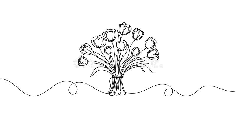 Continuous One Line Drawing Tulips. Spring Concept. Single Line Draw ...