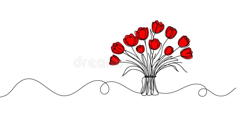 Continuous One Line Drawing Tulips. Spring Concept. Single Line Draw ...