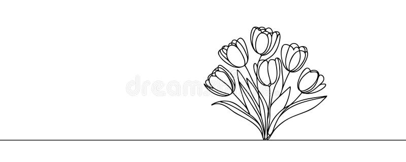 Continuous One Line Drawing Tulips. Spring Concept. Single Line Draw ...