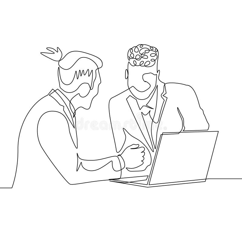 Continuous One Line Drawing Two Businessman Work Together with Help ...