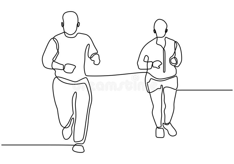 People Running One Line Drawing Vector Illustration. Group of Man and ...