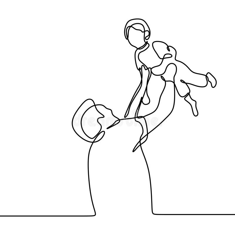 Continuous One Line Drawing Vector Illustration. Father with Son in ...
