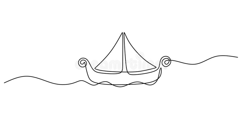 Continuous One Line Drawing of Viking Ship. Emphasizing the Form of the ...
