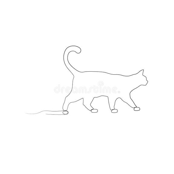 Continuous One Line Drawing Walking Cat. Side View. Stock Vector ...