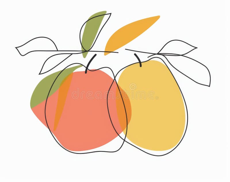 A Continuous One-line Drawing of a Whole Mango and Slices of Mango ...