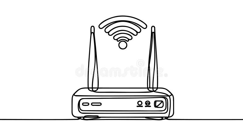 Continuous One Line Drawing of Wireless Internet Router in Silhouette ...