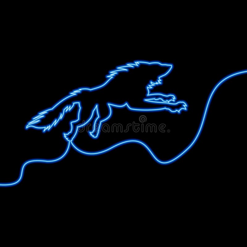 Continuous One Line Drawing Wolf Icon Neon Concept Stock Vector ...