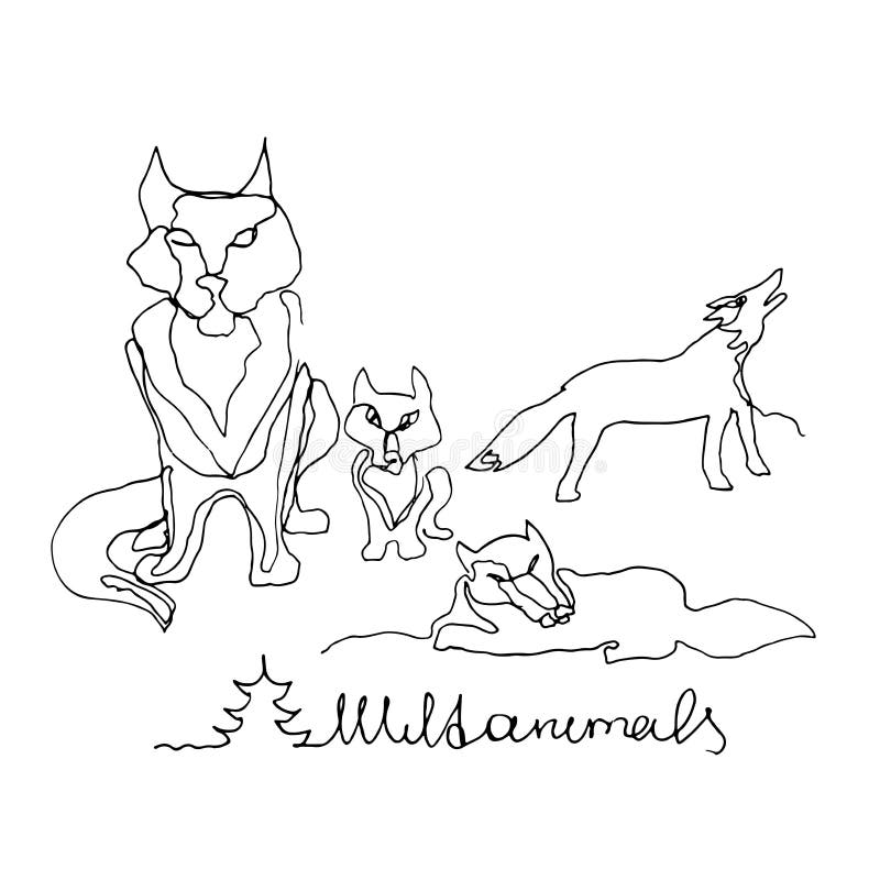 Continuous One Line Drawing. Wolves and Foxes. Minimalism Style Stock ...