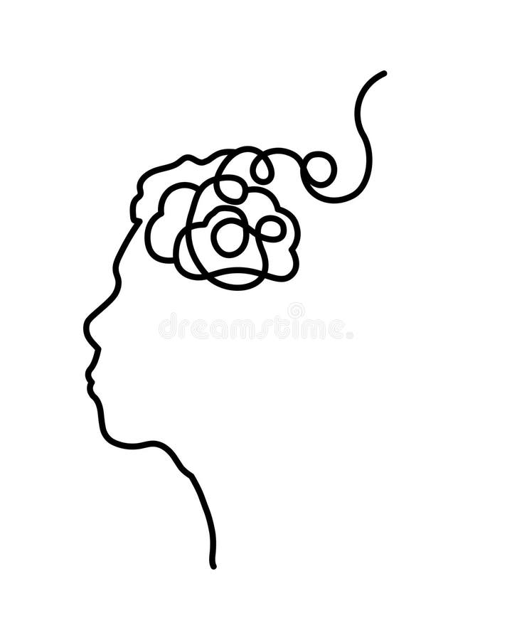 Continuous One Line Drawing of Woman Profile Head with Messy Thread As ...