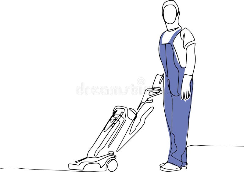 Continuous One Line Drawing Janitor Stock Vector - Illustration of ...