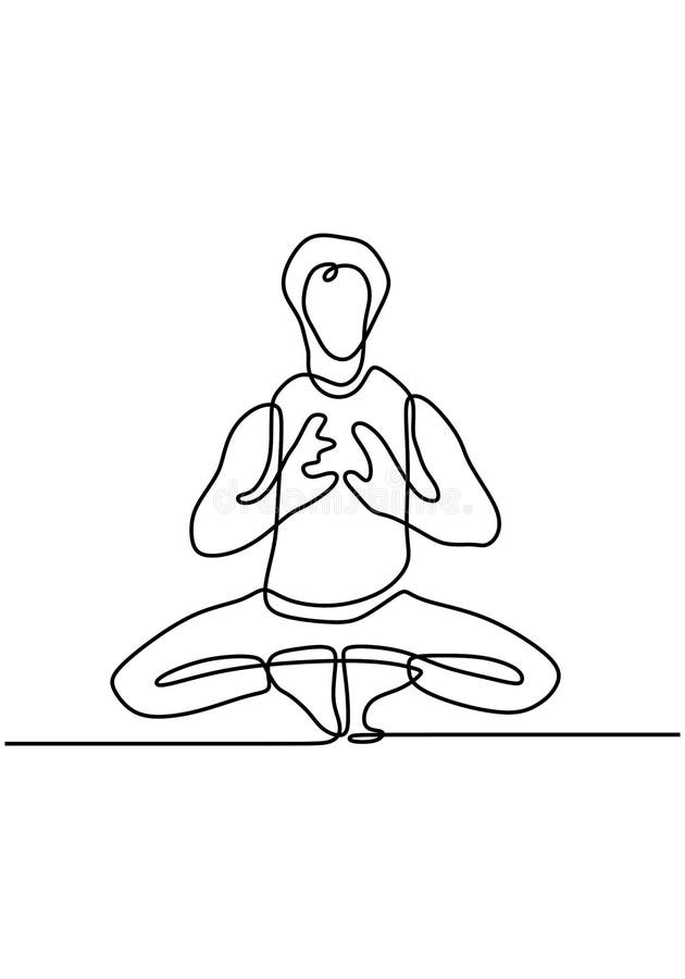 Continuous One Line Drawing of Young Man Doing Yoga Exercise. he ...