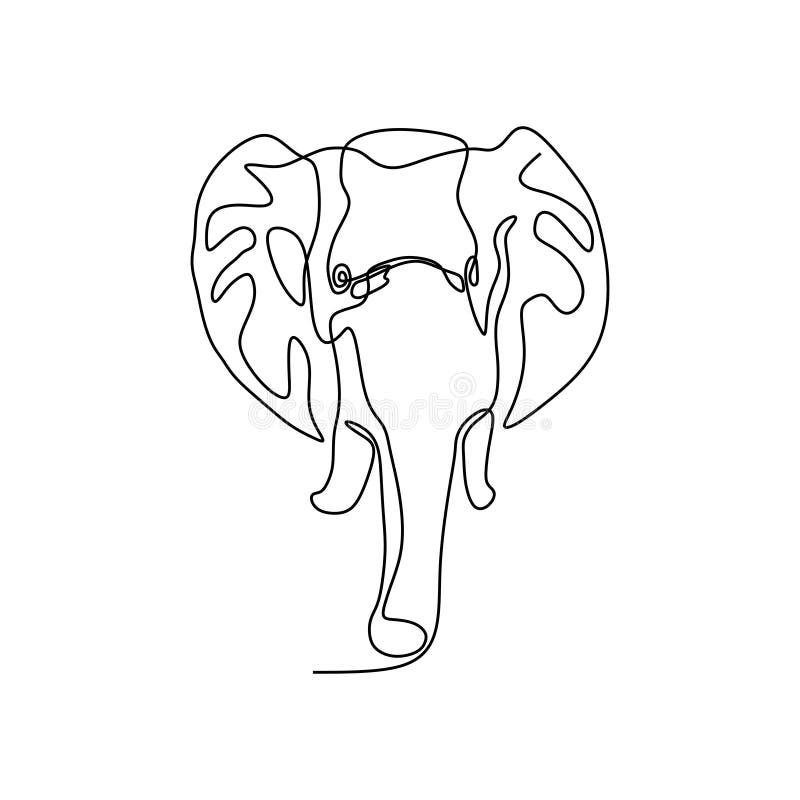 Continuous One Line Elephant Head Front View Stock Vector ...