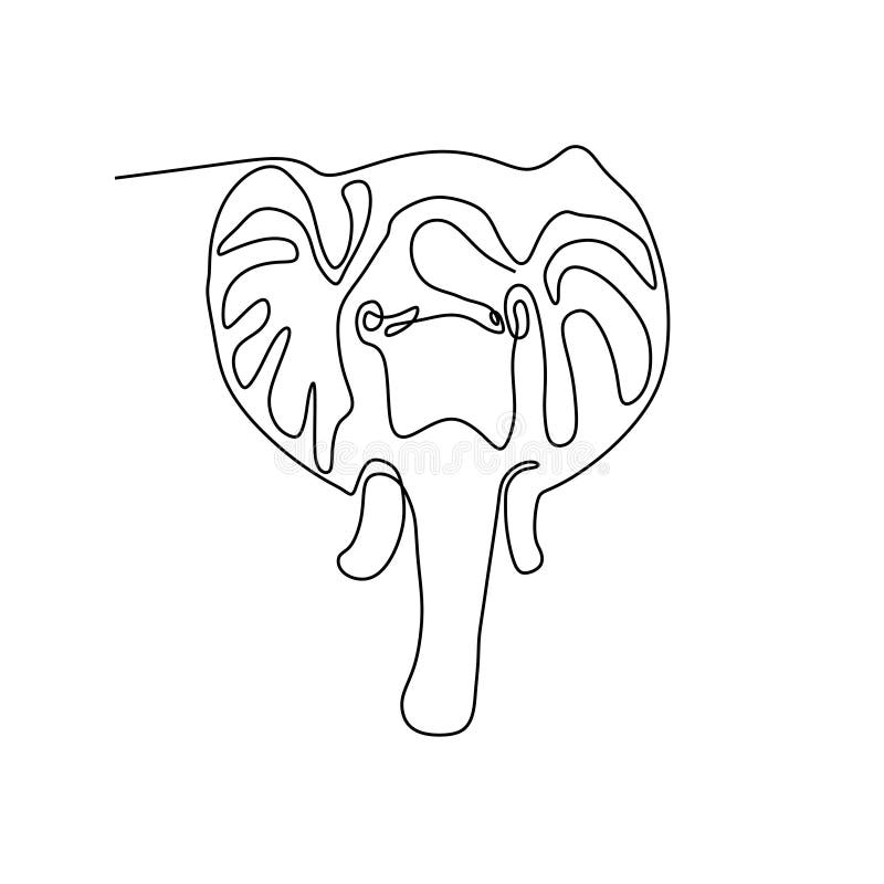 Continuous One Line Elephant Head Front View Stock Vector ...