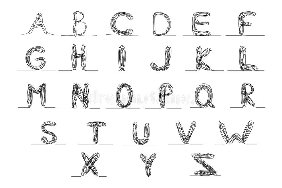 Continuous One Line English Alphabet, Vector Illustration Stock Vector ...