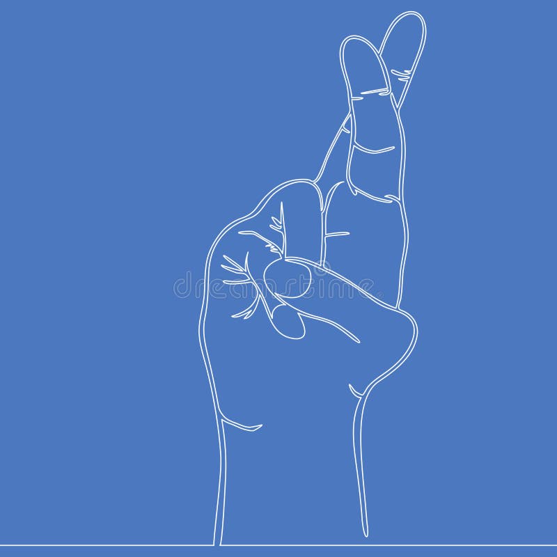 Continuous One Line Hand Gesture Crossed Fingers Stock Vector ...