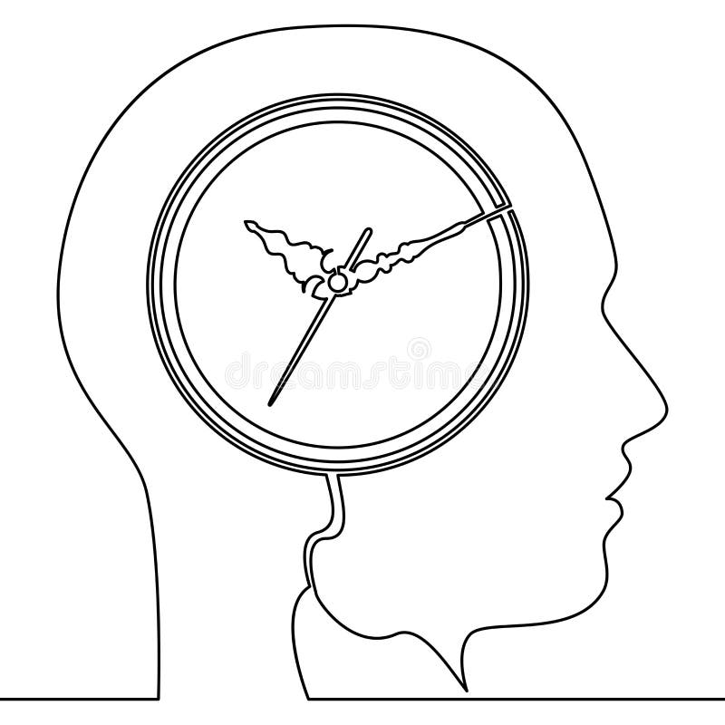 Continuous One Line Human Head with Clock Icon Stock Vector ...
