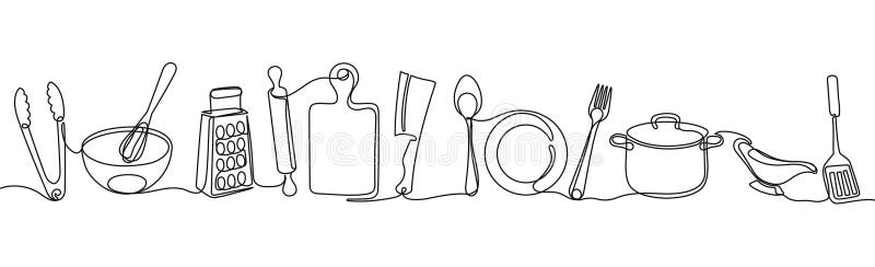 Continuous One Line Kitchen Tools. Cooking Utensil Horizontal Divider ...