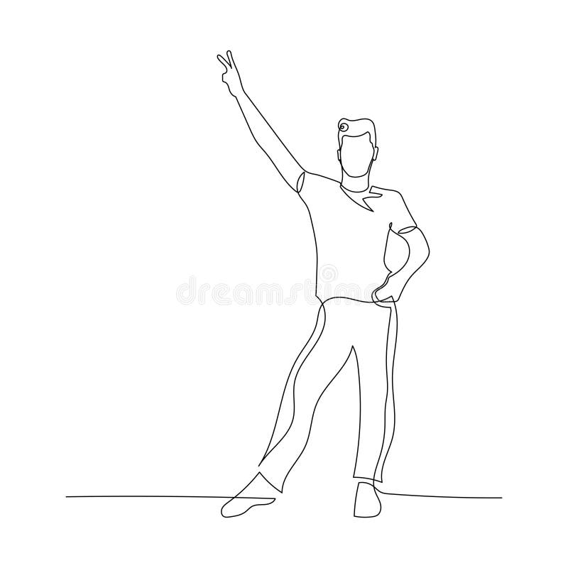 Continuous One Line Male Dancer Shows a Peace Sign. Vector Illustration ...