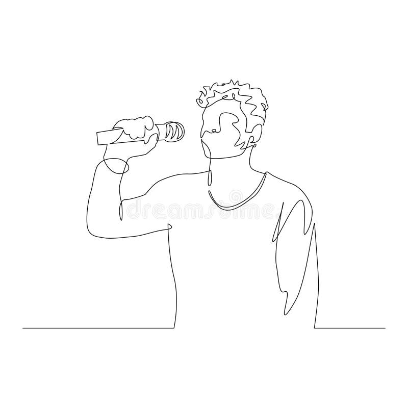 Continuous One Line Male Singer with a Microphone in Hand Sing. Vector ...