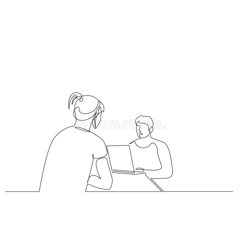 Continuous One Line Man is Interviewing a Woman. Job Interview. Vector ...