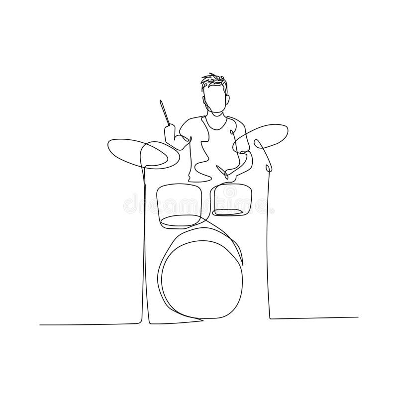 Continuous One Line Man Playing Drums. Vector Illustration. Stock ...