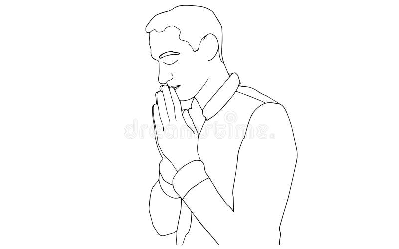 Continuous One Line Man Praying Outline Stock Vector - Illustration of ...