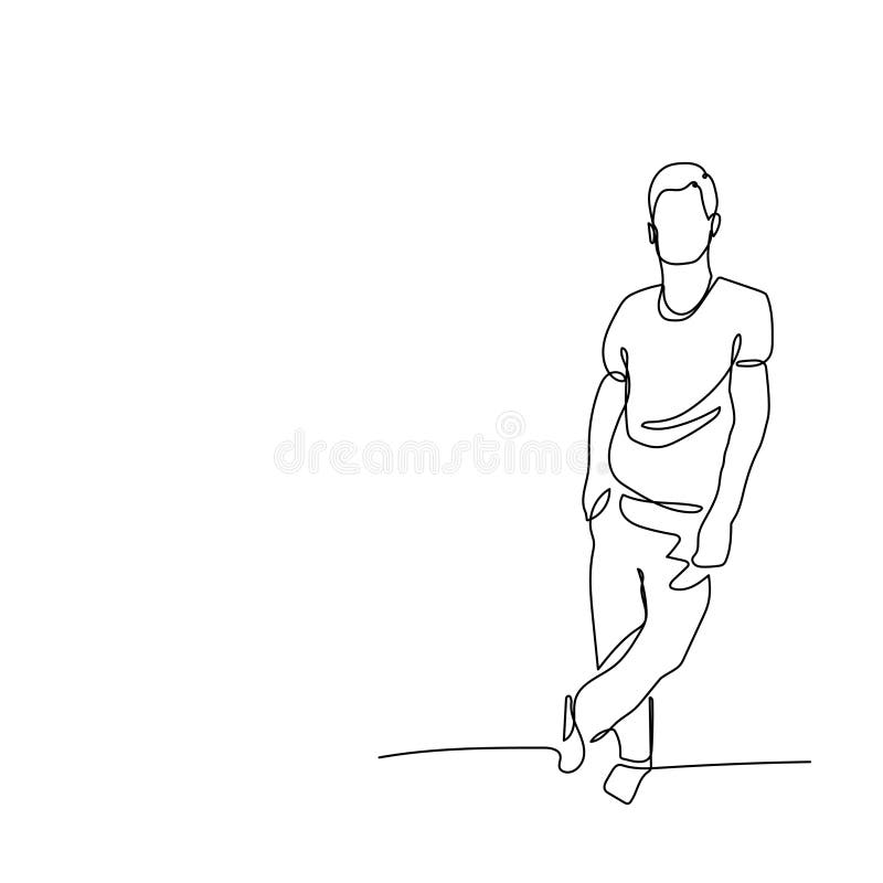 Continuous One Line Man Standing and Lean Against the Wall. Stock ...