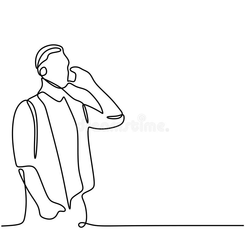 Continuous One Line People Talking with Phone. Business Communication ...