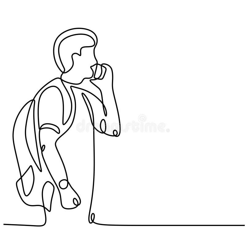 Continuous One Line People Talking with Phone. Student College ...
