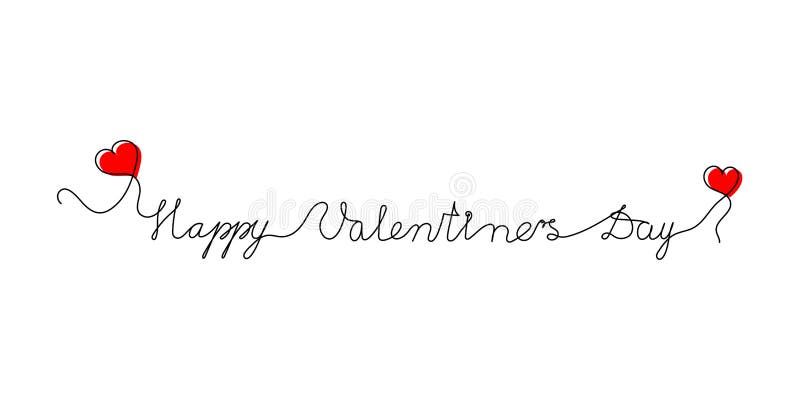 Continuous One Line Script Cursive Text Happy Valentines Day Vector Illustration For Poster