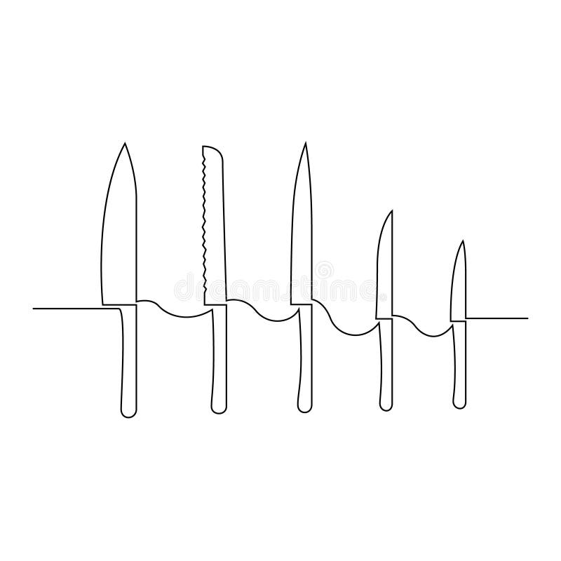 Continuous One Line Set of Different Knives. Bread Knife, for Shredding ...