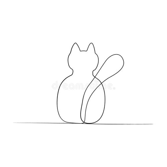 Continuous One Line Sitting Cat. Back Side View Cat. Stock Vector ...