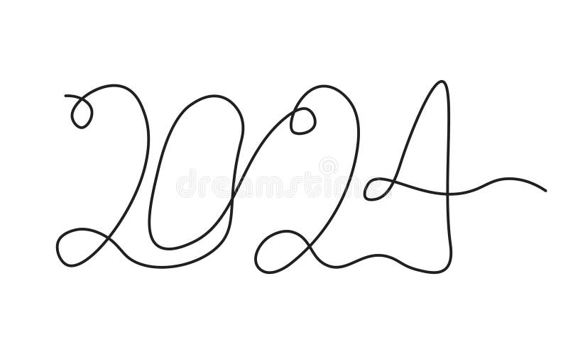 2024 Continuous One Line. Thin Line Art Freehand Font, Single Outline ...