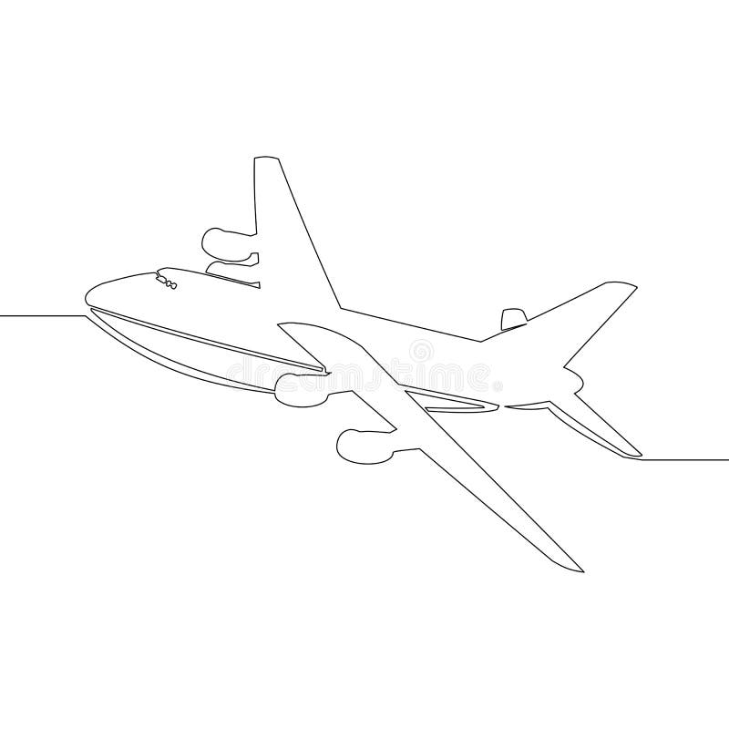 Continuous One Line Vector Passenger Airplane Stock Vector