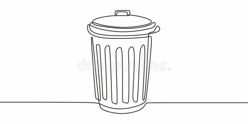 Continuous One Line Vector Trash Bin. Waste Management Cleanliness ...