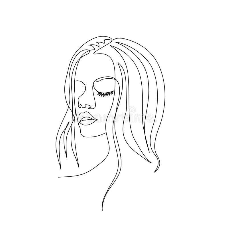 Continuous One Line Woman Face with Beautiful Eyes. Art Stock Vector ...