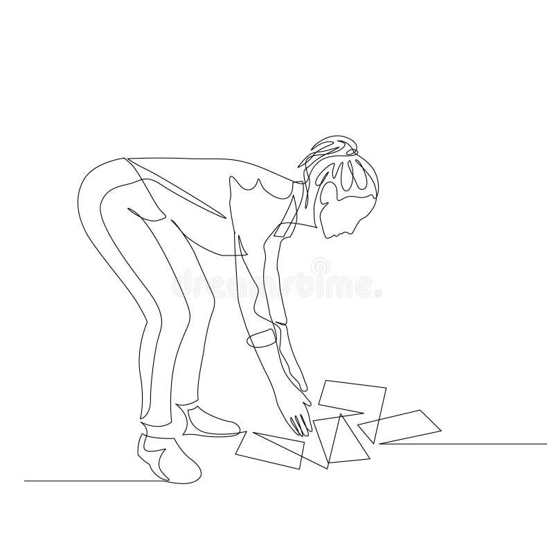 Continuous One Line Woman Going To Pick Up Documents from the Floor ...