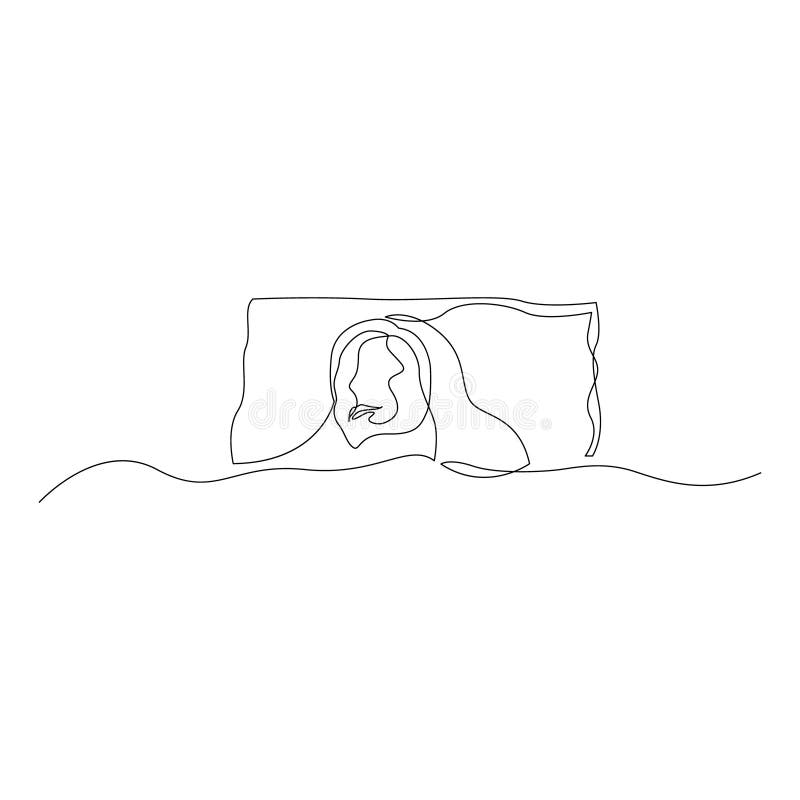 Continuous Line Drawing Of Woman Sleeping On Pillow. Isolated Sketch ...