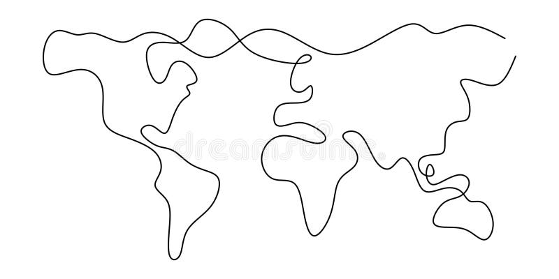 Continuous One Line World Map Drawing Minimalist Geography Concept ...