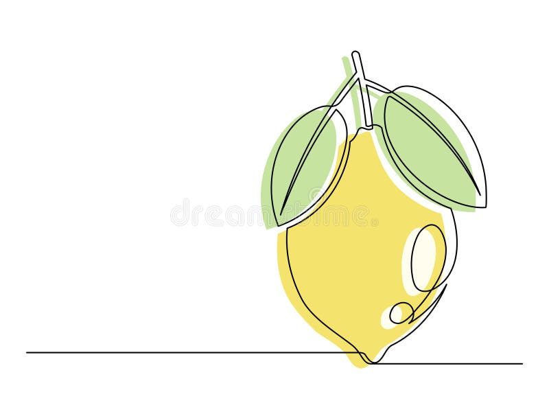 Continuous One Line Yellow Lemon with Leaf Stock Illustration ...