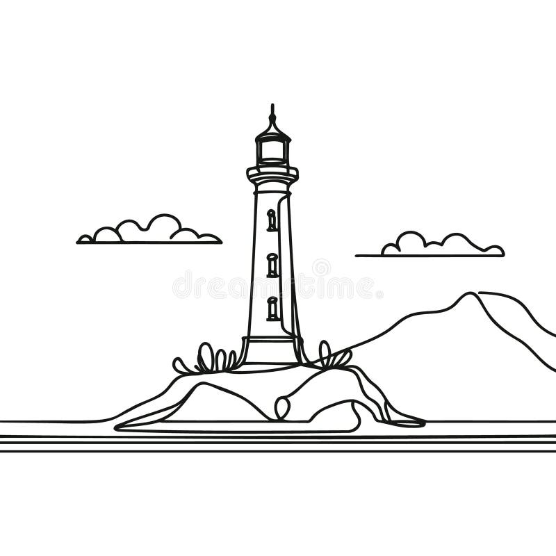 Continuous One Simple Line Drawing of a Lighthouse Stock Vector ...