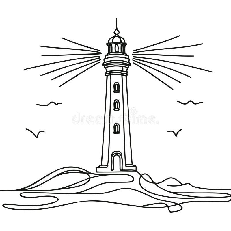 Continuous One Simple Line Drawing of a Lighthouse Stock Vector ...