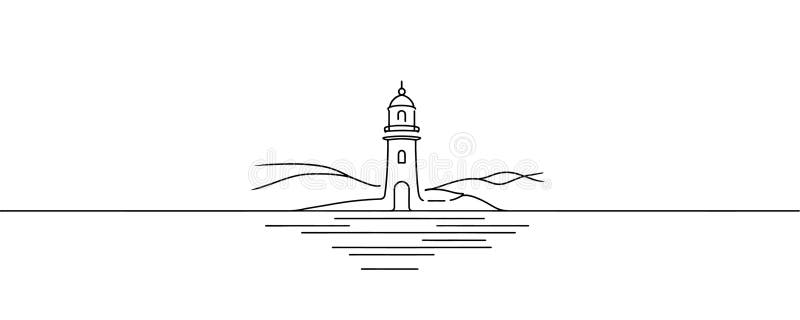 Continuous One Simple Line Drawing of a Lighthouse, Silhouetted on a ...