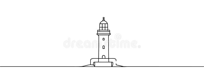 Continuous One Simple Line Drawing of a Lighthouse, Silhouetted on a ...
